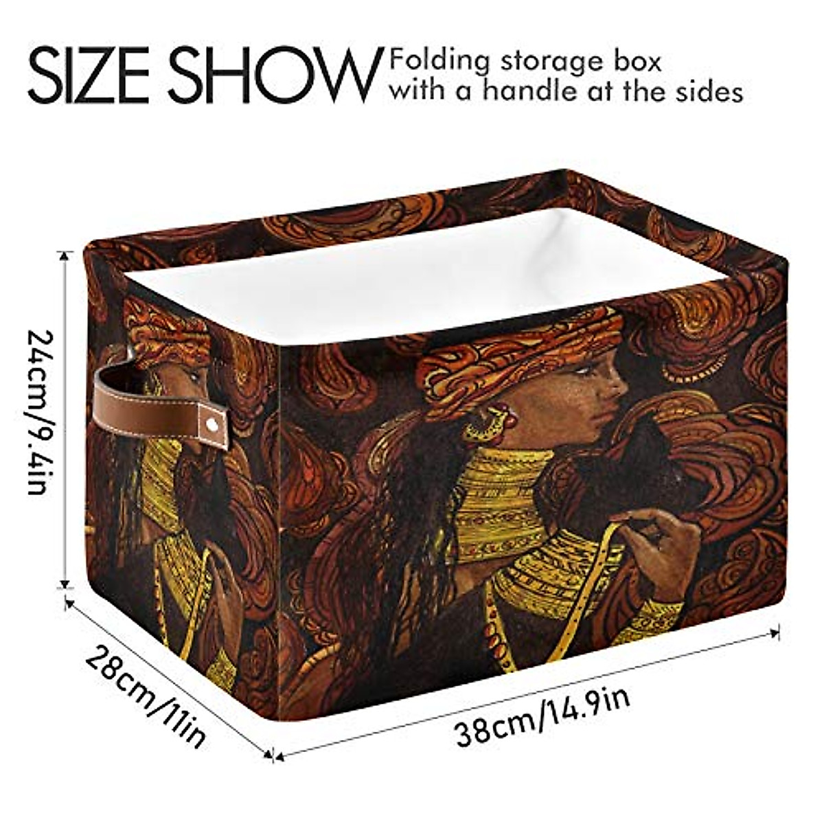 ALAZA Decorative Basket Rectangular Storage Bin, Mulatto Girl Portrait with Black Cat Organizer Basket with Leather Handles for Home Office