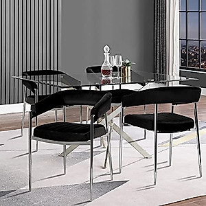 Bekrvio Dining Chairs Set of 2 Kitchen Dining Room Chairs with Arms and U-Shape Backrest, Mid Century Modern Living Room Accent Chair, Velvet Upholstered Kitchen Chairs with Metal Chrome Legs, Black