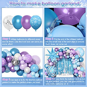Amandir 162PCS Snow Birthday Party Supplies, Snow Balloon Garland Arch Kit Fringe Curtain Blue Purple Snowflake Foil Balloons Princess Winter Wonderland Girl Baby Froze Party Decorations