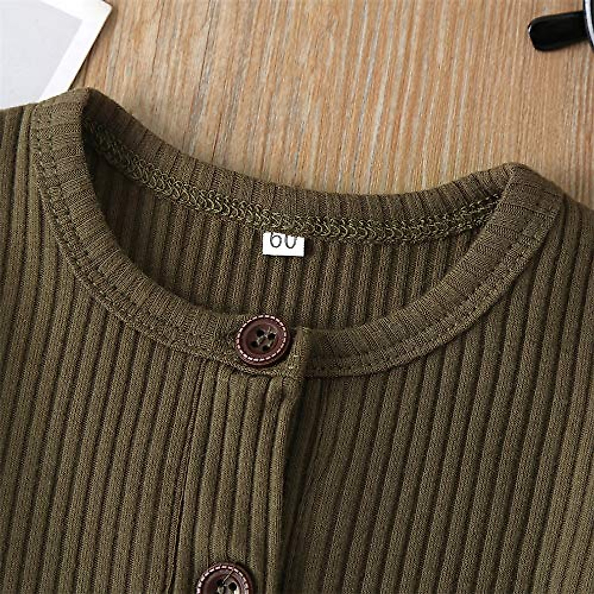 iddolaka Unisex Newborn Baby Boy Girl Short Sleeve Button Romper Jumpsuit One-Piece Outfits Solid Color Clothes (Green, 3-6Months)