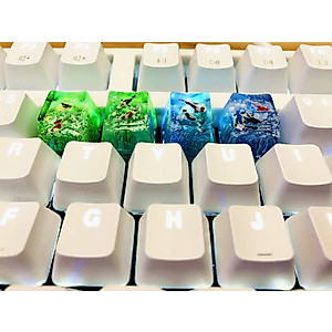 Handmade Koi Fish OEM R4 Resin Keycap Translucent Backlit Keycaps for Cherry MX RGB Switch Gaming Mechanical Keyboards DIY Replace (Blue)