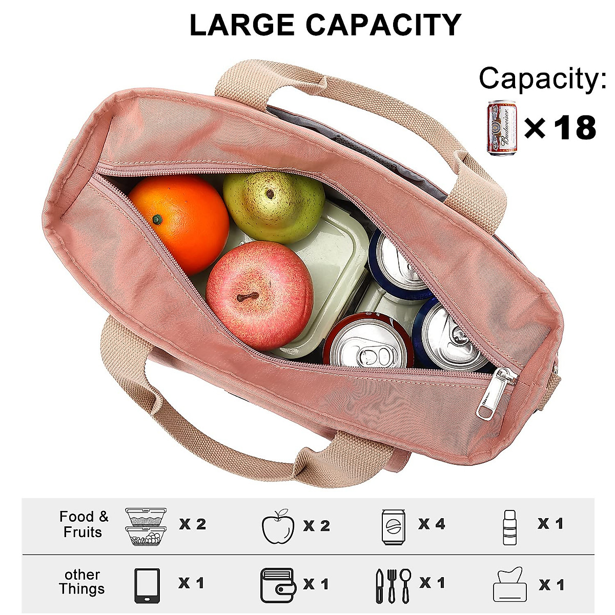 Weitars Lunch Bag for Women Work,Insulated Lunch Box Extra Large Lunch Tote Bag,Wide-Open Tote Cooler Bag With Removable Shoulder Strap with Side Pocket,Lunchbag For Picnic Hiking School Beach