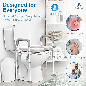 Raised Toilet Seat with Handles, FSA/HSA Eligible Width Adjustable Toilet Seat Risers for Seniors, Heavy Duty Handicap Toilet Seat Riser, Fit Any Toilet