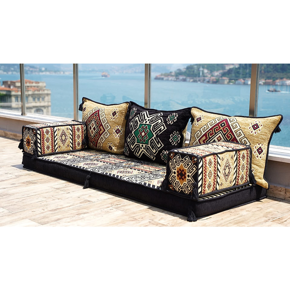 Yellow Arabic Majlis, Arabic Floor Couch, Reading Loveseats, 4" Thickness Floor Seating Set, Moroccan Cushion, Ethnic Floor Cushion (4'' Thickness Sofa)