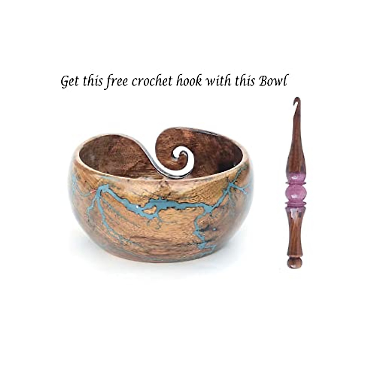 Rosewood Epoxy Resin Yarn Bowl for Multilple Uses - Lichtenberg Figure Yarn Bowl for Knitting and Crochet Holder/Yarn Storage Bowl (7"x4") (Sky-Blue)