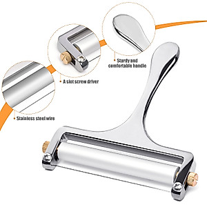 Sopito Cheese Slicer Stainless Steel Wire Cheese Slicer With 3 Extra Wires Great for Cheddar, Gruyere, Raclette, Mozzarella Cheese Block, Adjustable Thickness - Wire Cheese Slicer
