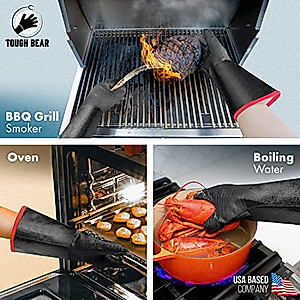 Heat Resistant Neoprene Black Gloves for BBQ - 932°F Tolerance - Waterproof & Oil Resistant - Grilling Mitts for Men & Women - High Heat Fireproof Gloves for Cooking - Baking Grilling Camping