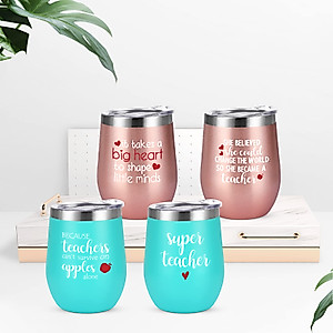 GINGPROUS 4 Pack Thank You Gifts for Teachers, Teacher Appreciation Gifts for Preschool Elementary Daycare Teacher, Teachers Day Gifts Christmas Gifts, 12oz Insulated Wine Tumbler, Rose Gold & Mint