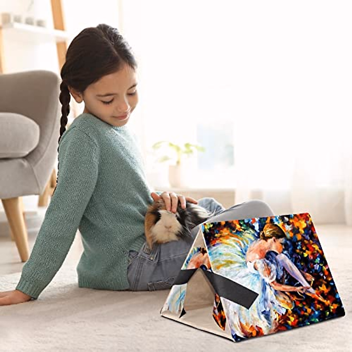 enheng Small Pet Hideout Oil Painting Art Ballet Dancer Hamster House Guinea Pig Playhouse for Dwarf Rabbits Hedgehogs Chinchillas