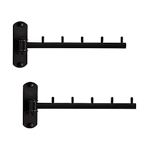 Zivisk 2 Pcs Folding Wall Mounted Clothes Hanger Rack with Swing Arm Stainless Steel Heavy Duty Coat Hook for Bathroom, Bedroom, Laundry Room - Black