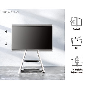 FITUEYES Design Corner TV Stand for 32 43 50 55 65 Inch TVs, Small Spaces Floor TV Stand Rolling TV Cart for LCD/LED Flat Curved Screens, Modern Living Room Television Stands, Eiffel Series, White