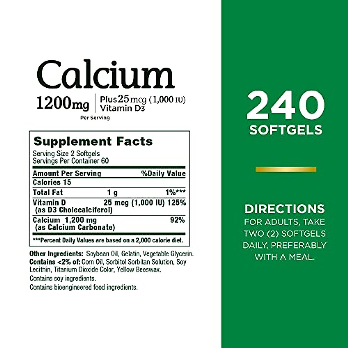 Nature’s Bounty Calcium Plus 1000 IU Vitamin D3, Immune Support & Bone Health, Softgels, 120 Ct (2-Pack)