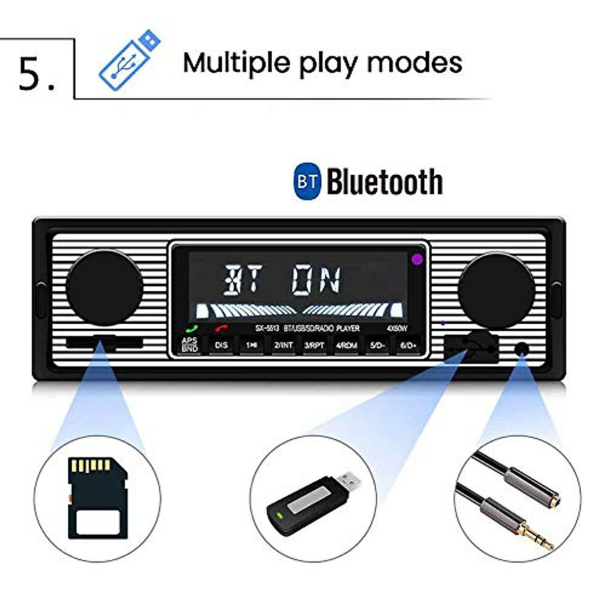 Classic Bluetooth Car Stereo, Car MP3 Smart Player Vehicle Stereo, MP3 FM Auto Car Radio Stereo, Hands-Free Calling Dual Knob Audio Car Multimedia Player, Support FM/USB/SD/AUX