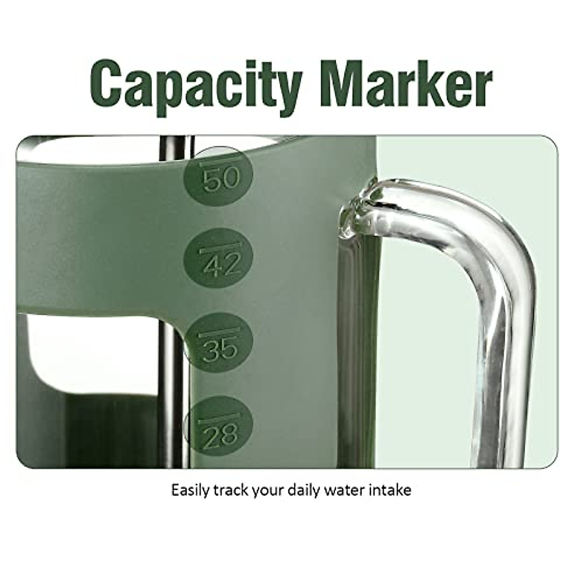 VOKOVO 50 oz Glass Tumbler with Bamboo Lid and Straw, Glass Water Bottles with Handle and Silicone Sleeve Reusable Mug Cup Drinking Glasses for Iced Coffee, Spill Proof, BPA Free,Olive