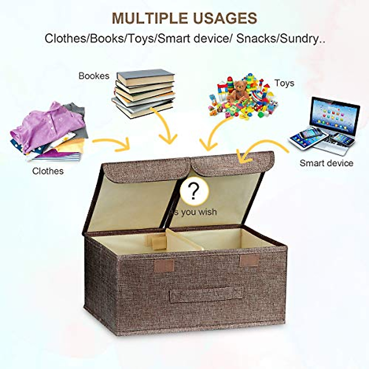 Storage Bins Linen Fabric Foldable Storage Boxes with double Lids and Handles Fabric Storage Bin Organizer Box Containers for Nursery Home Bedroom Wardrobe