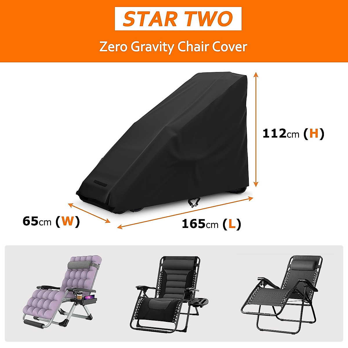 STARTWO Zero Gravity Chair Cover Outdoor Waterproof Folding Lounge Chair Cover for Zero Gravity Chair with Storage Bag Black