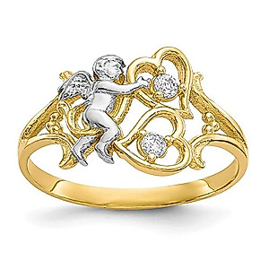 IceCarats 10K Yellow Gold Cubic Zirconia CZ Guardian Angel Heart Love Ring Size 6