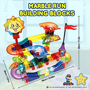 KooQii Glowing Marble Run STEM Toys for Kids,Marble Maze Learning & Education Toys Building Blocks Ages 4-8 Year Old with 2 Marbles Birthday Gifts for Boys and Girls 110PCS