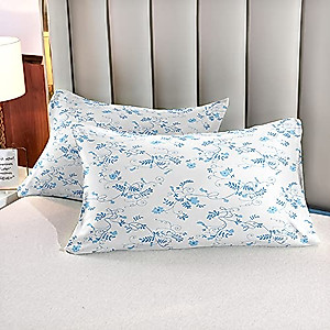 Abosbeet Blue Flower Duvet Cover Twin Botanical Garden Floral Comforter Cover Sets 1 Pillowshame Plant Branch Flower Beding Sets Kids Teens Adults Lightweight Soft Microfiber Hidden Zipper