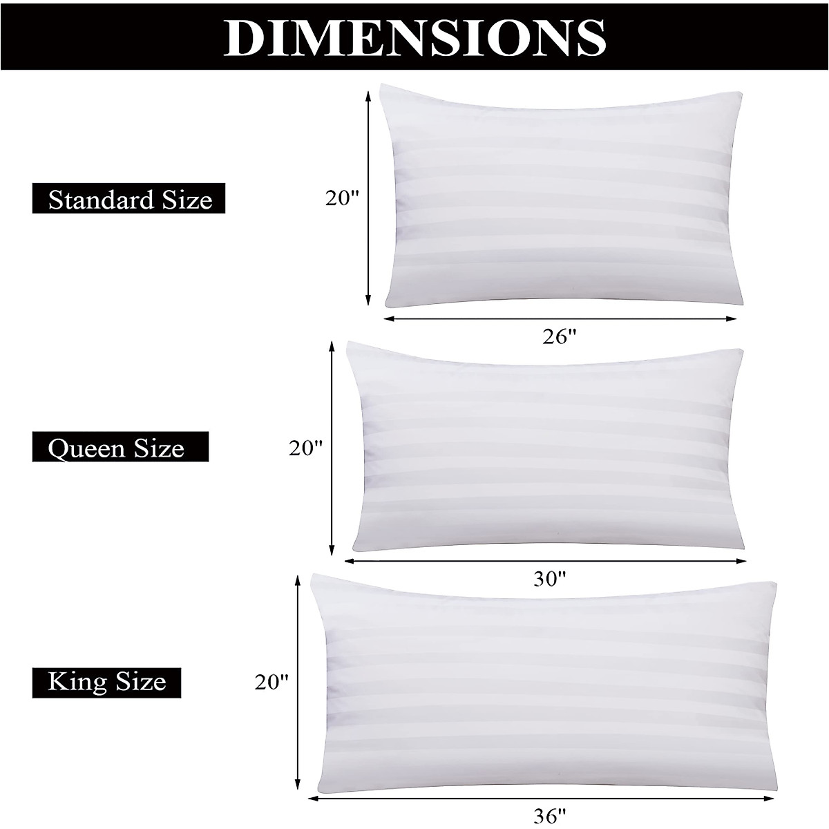 100% Egyptian Cotton Standard Pillow Protectors Set of 2, 400 Thread Count Sateen Weave Cooling Pillowcase, Easy Care Zippered Style Pillow Covers (Stripe-White, Standard)