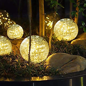 SyouHome Solar Garden Lights Outdoor Waterproof, 4 Pack Cracked Glass Ball Light, Ground Landscape Garden Decor, Solar Globe Decorative for Pathway/Patio/Lawn/Yard (Warm White, 4.7")