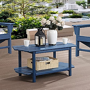 MINPINSER 2 Tier Patio Table-Outdoor Coffee Table Adirondack Deck Table HDPE Pool Side Table, Blue