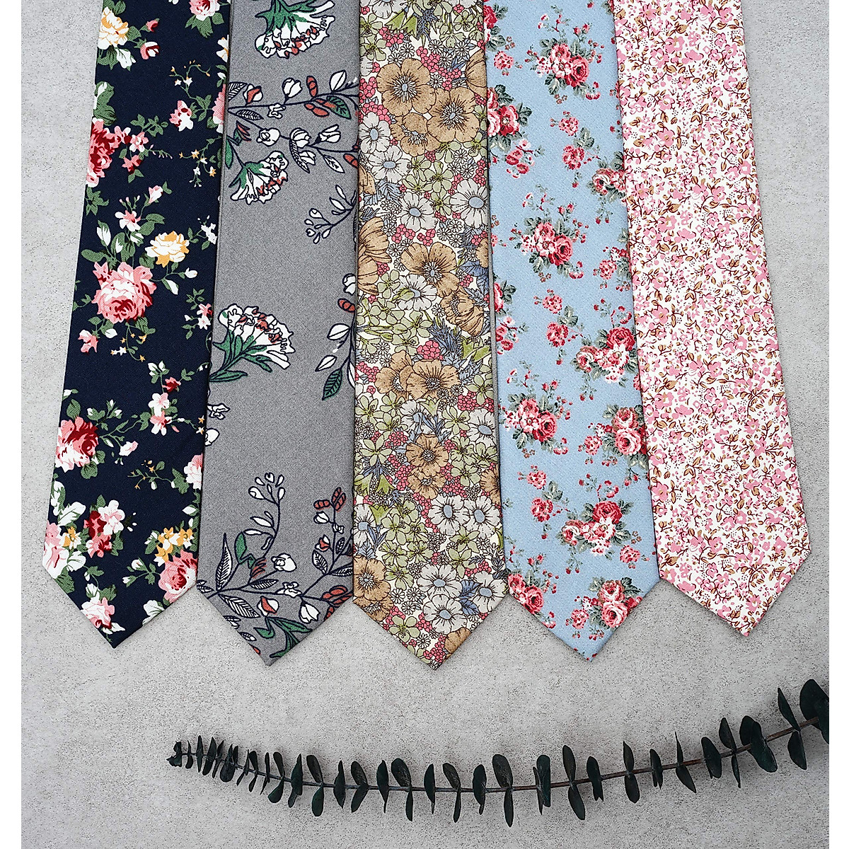 BELLUNO Floral Skinny Tie for Men, Slim Flower Tie for Wedding, Activities, Gift Box-Beige Blue