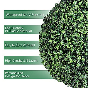 THE BLOOM TIMES Boxwood Balls, Set of 2 Round 15.7 Inch Artificial Plant Topiary Ball Faux Decorative Ball Outdoor UV Protected 4 Layers for Front Porch, Patio, Planter, Garden, Indoor Home Decor