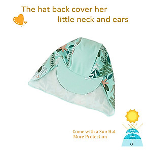 Baby Girls Swimsuit UPF 50+ Sun Protection One Piece Bathing Suits with Hat (Green Tropical plants, 3-6 months)