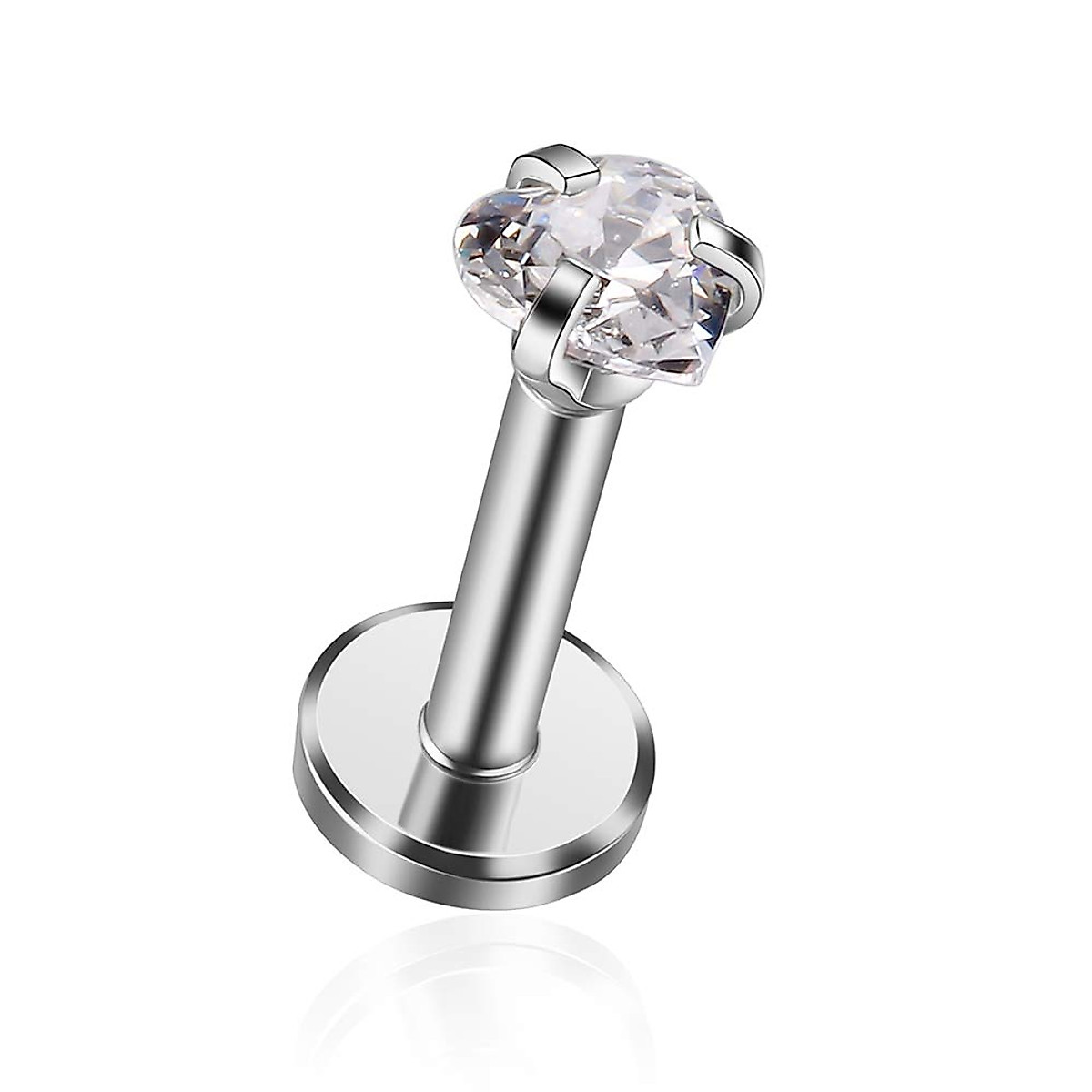 Gabry&jwl 4Pcs 16G 316L Stainless Steel Lip Studs/Ear Studs Love/Star/Square/Round Shape Cubic Zircon Labret Tragus Cartilage Helix Lobe Earring Studs Monroe Lip Piercing