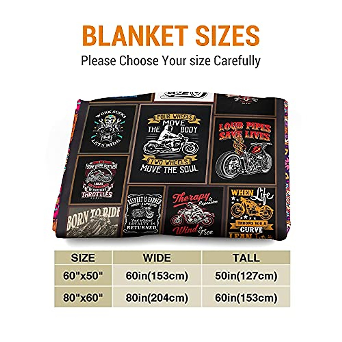 Launchigo Personalized Motorcycle Blanket, Biker Blankets, Rider Blanket. Premium Quality Outdoor Blanket. Fleece Throw Biker Blanket for Birthday & Christmas. (Biker Blanket 01, 60" X 80")