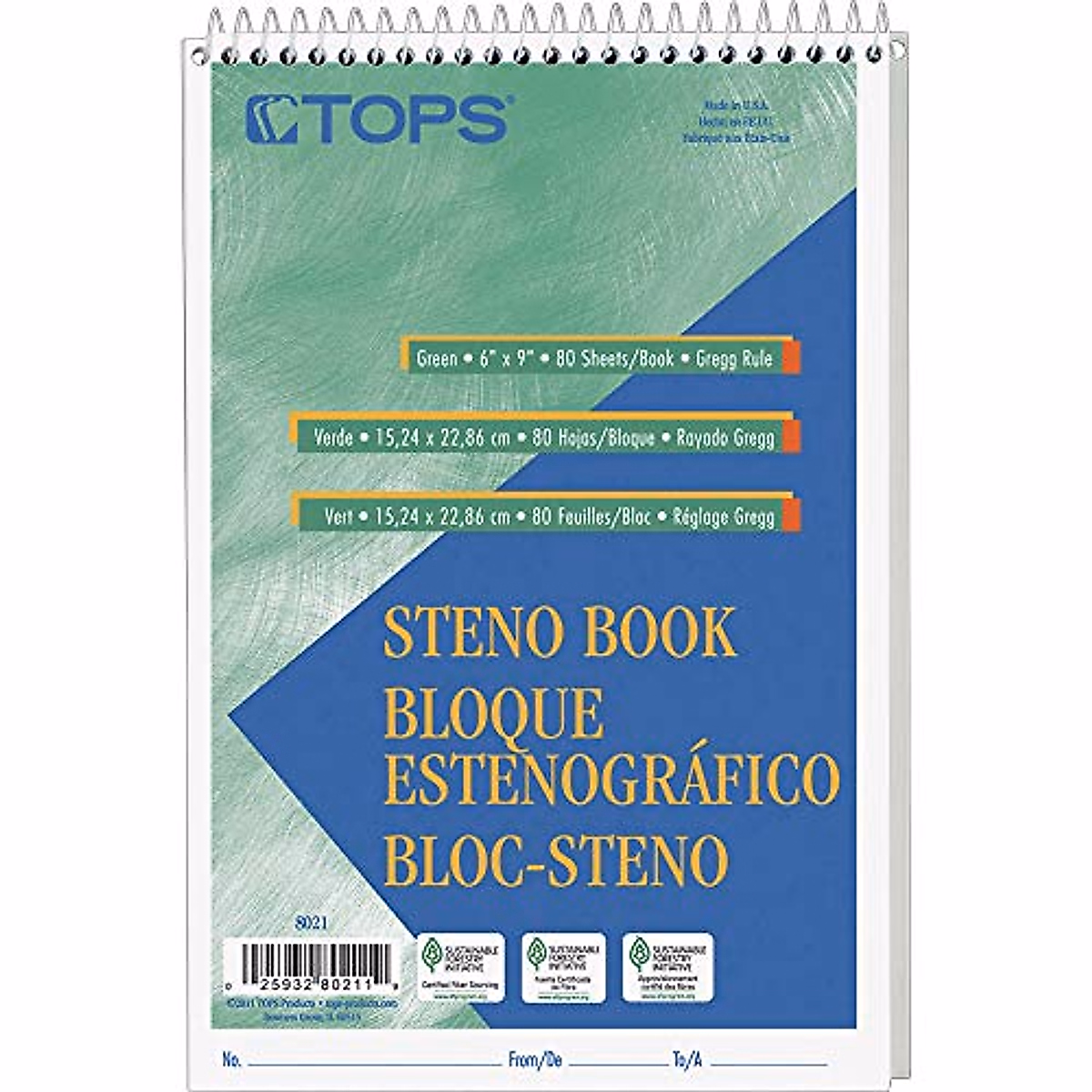 TOPS Products Steno Book, Gregg Rule, 80 Sheets/PD, 6"x9", White TOP8020 -(Pack of 12)