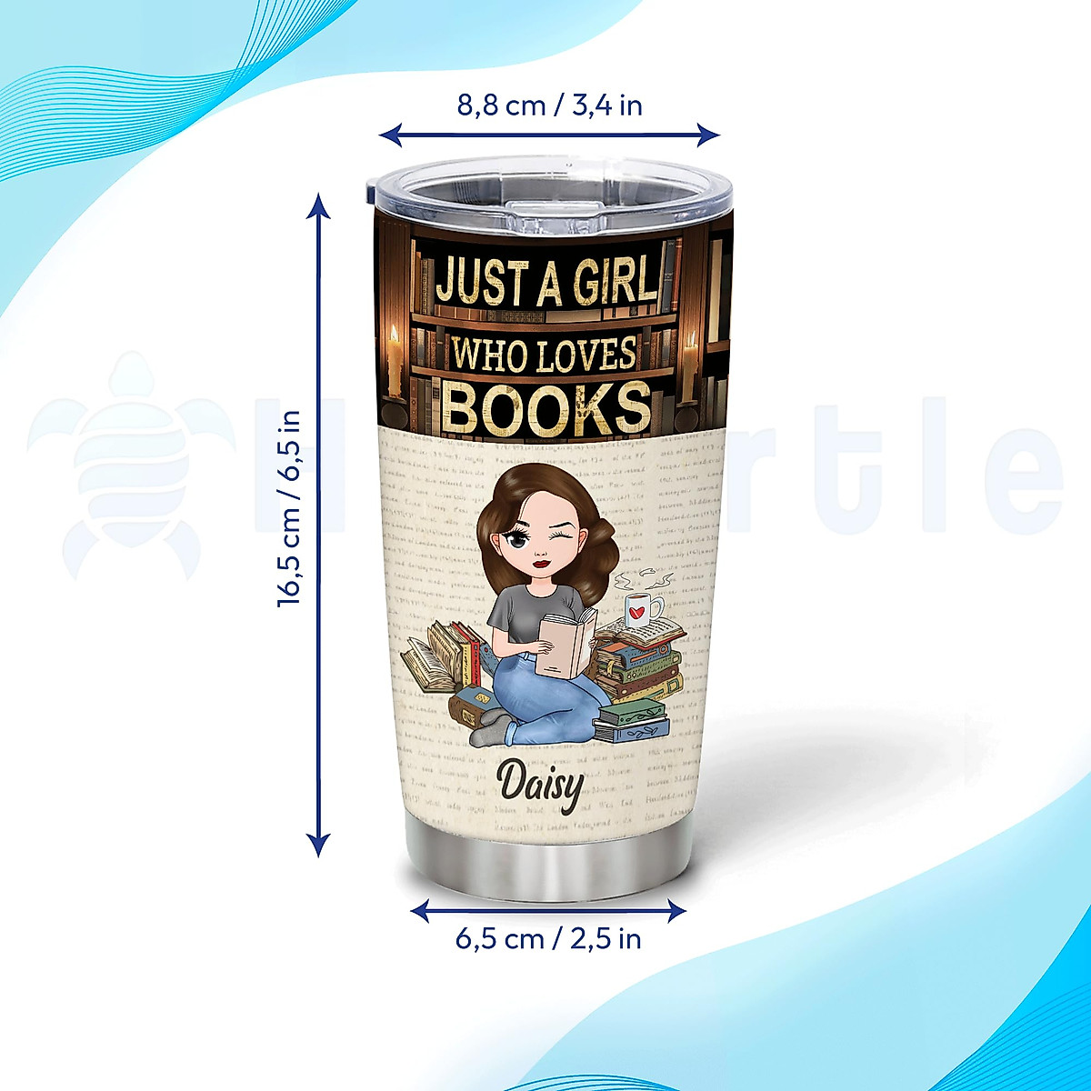 Hyturtle Personalized Book Tumbler Gifts For Women - Birthday Christmas Gifts For Book Lovers - Librarian Gifts - Book Club Gifts - Booktrovert Custom Name 20oz Stainless Steel Travel Tumbler Cup