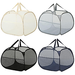 LATERONON 4 Pcs mesh laundry basket, Laundry Basket with Durable Handles,Foldable Pop-up Mesh Hamper Dirty Clothes Basket for Clothes & Laundry-Home Organization (4, Black/Blue/Beige/Gray)