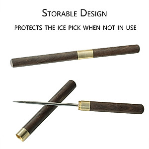 HAKCHERT Ice Picks with Safety Wooden Handle Set.Ice Picks for Breaking Ice.Ice Pick Tool.Ice Picks for Kitchen.Kitchen Tool.Ball Crusher.Crushed Ice.Ice Crusher.Ice Pick Self Defense. (2 in 1)