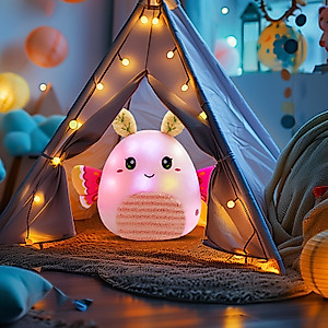 CozyWorld 12 Inch LED Cuddly Pink Butterfly Plush Pillow,Super Soft Butterfly Stuffed Animals Plush Toys,Light up Stuffed Plushies Insect Plush Doll Animal Toy for Kids Girls Women Lovers
