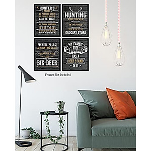 Fishing and Hunting Decor Wall Art Set of 4 - Hunting Wall Art Decor - Gifts for Hunters & Fisherman - Rustic Hunting Cabin Decor - Farmhouse Hunting Wall Decor - 8x10 unframed prints