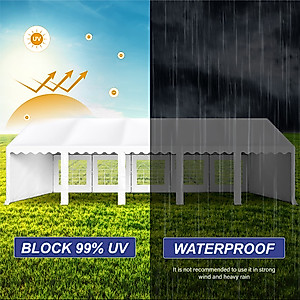 PHI VILLA 32'x16' Outdoor Heavy Duty Party Tent Large Commercial Canopy Wedding Event Shelter Carport with Removable Sidewalls & 4 Storage Bags for Patio Outdoor Garden Events, White