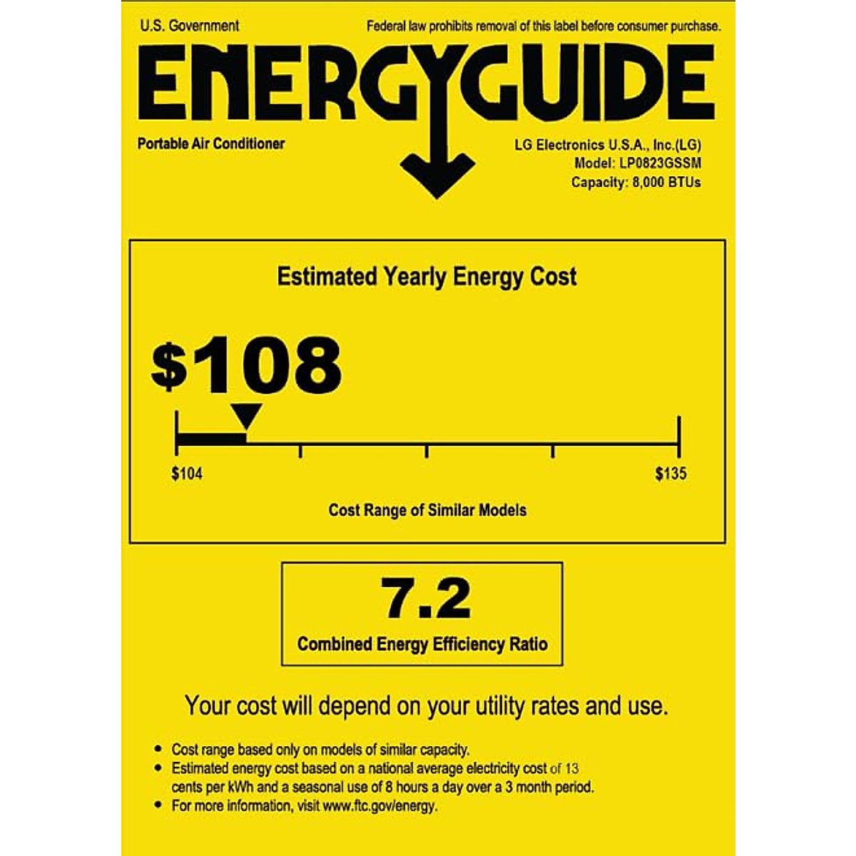 LG 8000 BTU (DOE) / (12000 ASHRAE) Portable Air Conditioners Cools 350 Sqft Easy Install & WiFi App Remote Eco-friendly, Quiet Small & Medium Room Air Conditioner AC Unit Home Gray LP0823GSSM (Renewed)