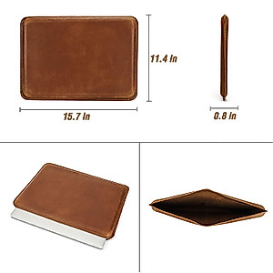 CataPurus Top Grain Leather 16.2" Slim PC Sleeve Case, Solid Vintage Design, Handmade, Compatible with MacBook Pro 16.2" A2485 M1 Max 15" Touch Bar A2141 A1707 Pro 16" Touch ID A1990, Brown 16.2 Inch