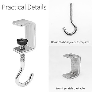 2 Pcs Desk Mount Bag Holder Hook Clamp-On Backpack Hanger Portable Desk Mount Headphones Holder Reduce Desk Clutter for Table Desk, Under Counter