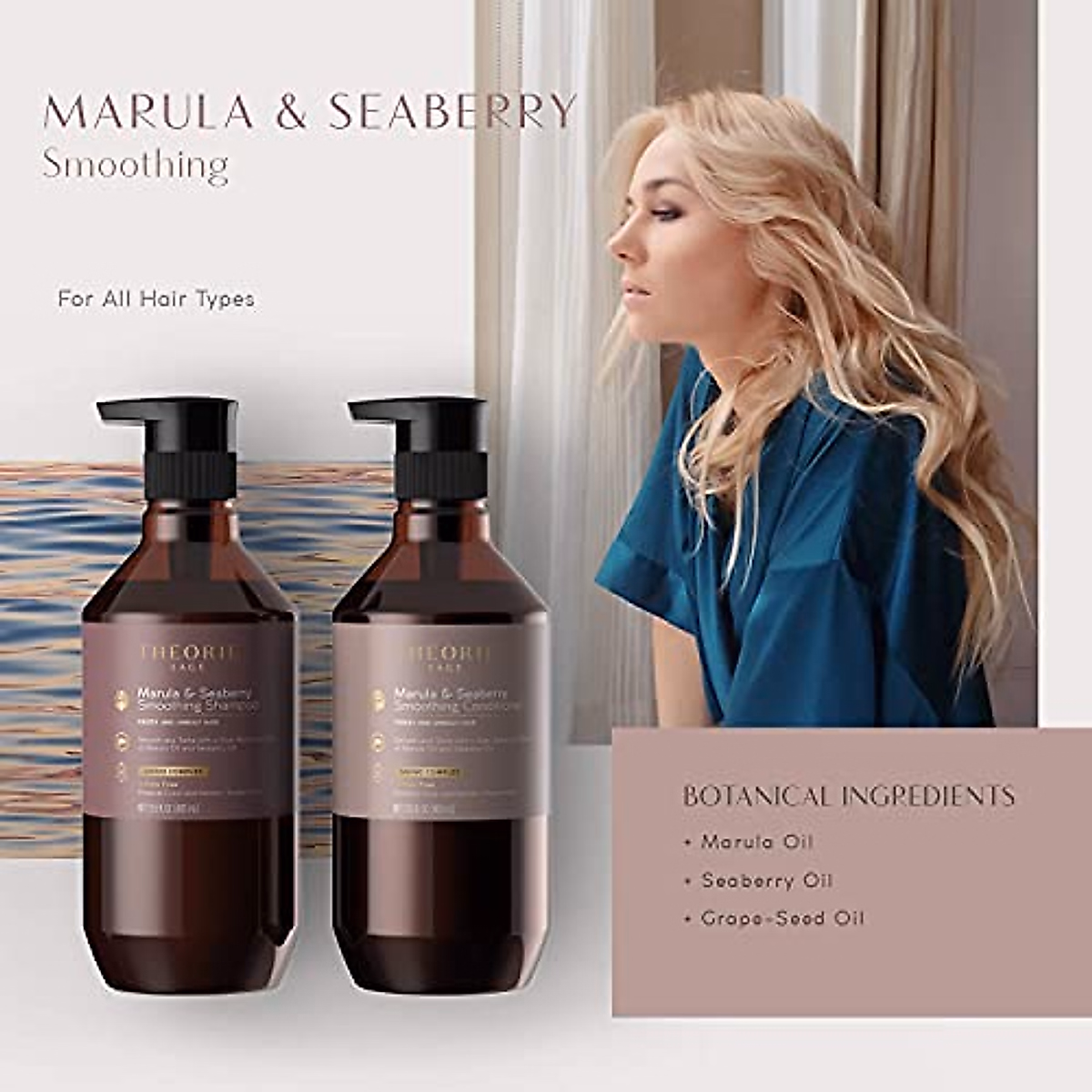 Theorie Marula and Seaberry Smoothing Conditioner - Smooth & Tame - Sulfate Free - Suited for Frizzy & Unruly Hair - Protects Color and Keratin Treated Hair, Pump Bottle 400mL
