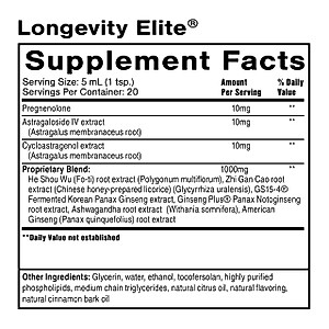 Quicksilver Scientific Longevity Elite - Liposomal Adaptogen + Pregnenolone Tonic - Herbal Supplements Designed for Age Optimization Support While Targeting AMPK, Sirtuins + Telomeres (100ml)