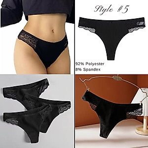 Sexy Black Thong Underwear | Variety 5 Pack | Black Lace | Spandex | Lace Panties | Cheeky Underwear | Valentine's Day | Women's Underwear | Panties for Women | Lingerie for Women Small Black