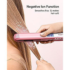 Salon Flat Iron Hair Straightener, Negative Ion Flat Iron with Titanium Plates Get Frizz-Free Hair, Dual Voltage Flat Iron for Hair with Auto Shut-Off (Rose Gold)