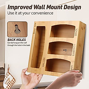Deep sea Ziplock Bag Storage Organizer and Dispenser for Kitchen Drawer, Bamboo Kitchen Food Storage Bag Holders Compatible with Gallon Quart Snack Bags & Sandwich