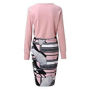 Aniywn Women's Casual 2 Pieces Outfits Solid Long Sleeve Crop Top Printing Bodycon Midi Skirt Dress Tracksuits Set