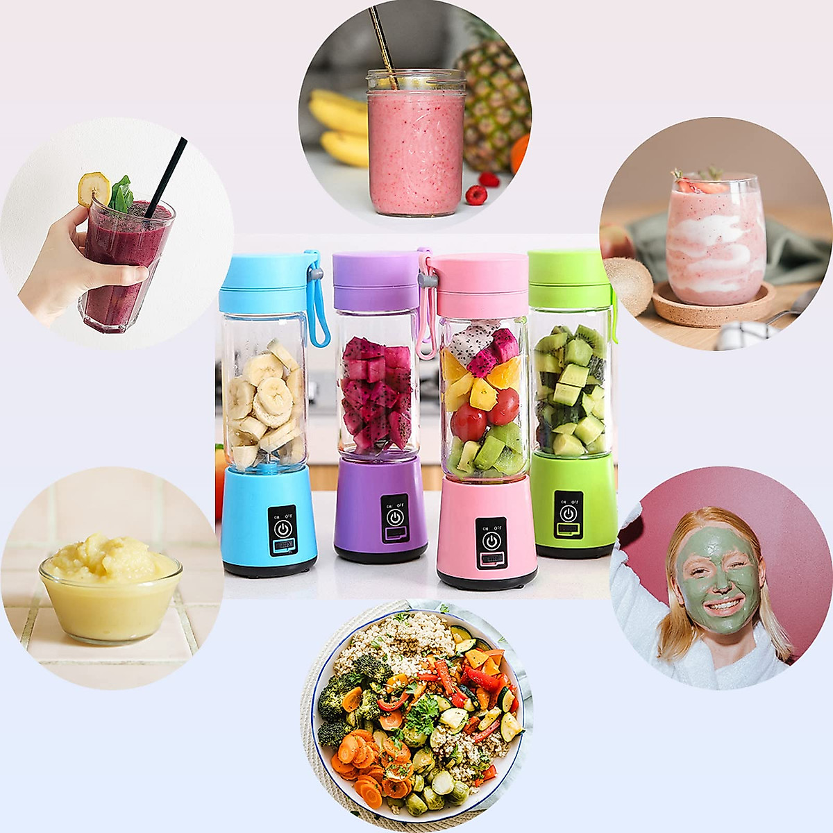 SoQte Handheld Portable Blender, Personal Size Blender Juice Cup with 6 Blades, Mini Blender for Fruit Smoothies and Shakes, with 380ml Juice Cup for Baby Food, Gym, Home, Travel (upgrade blade green)