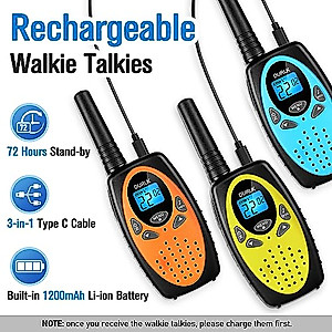 Walkie Talkies for Adults Long Range 3 Pack,Rechargeable 22 Channels Two Way Radios FRS Walkie Talkie Built-in 1200mAh Li-ion Batteries,VOX,USB-C Charging,Crystal Voice for Camping Hiking Cruise Ships