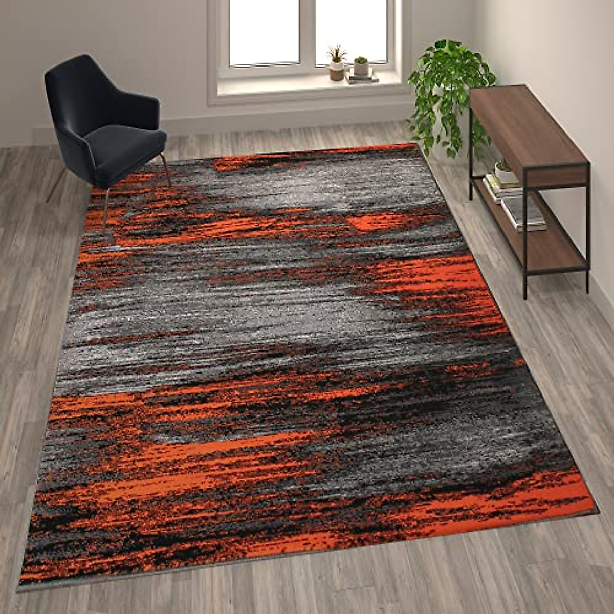 Flash Furniture Rylan Collection Abstract Area Rug - Scraped Design Orange Olefin Rug - 8' x 10' Area Rug - Jute Backing - Living Room, Bedroom, & Family Room